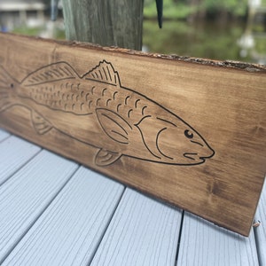 Red Fish on Raw Edge Wood Plank - Etsy