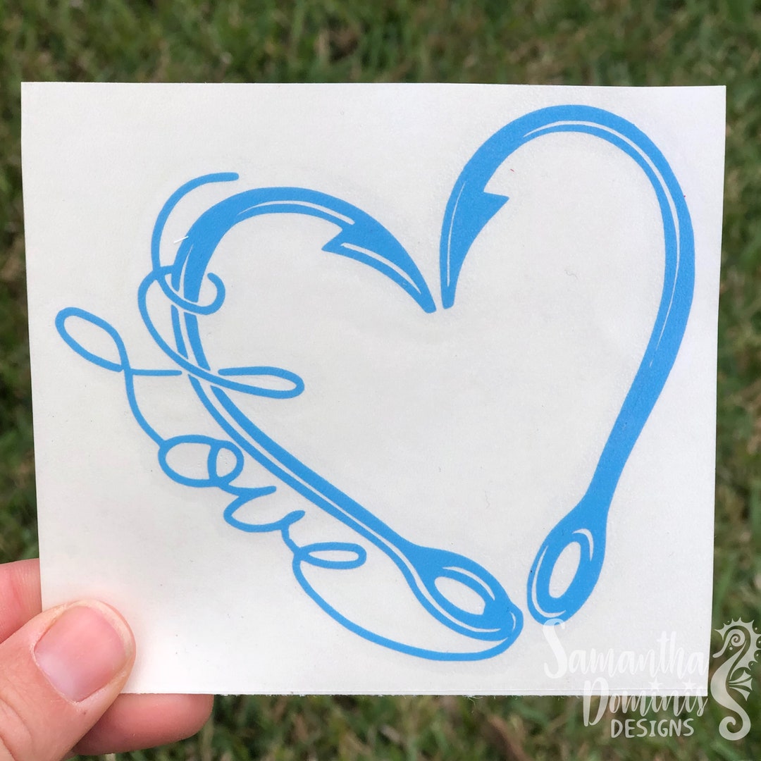 Fishing Love Heart Decal - Etsy