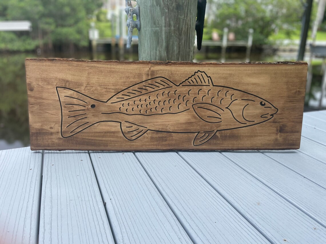 Red Fish on Raw Edge Wood Plank - Etsy