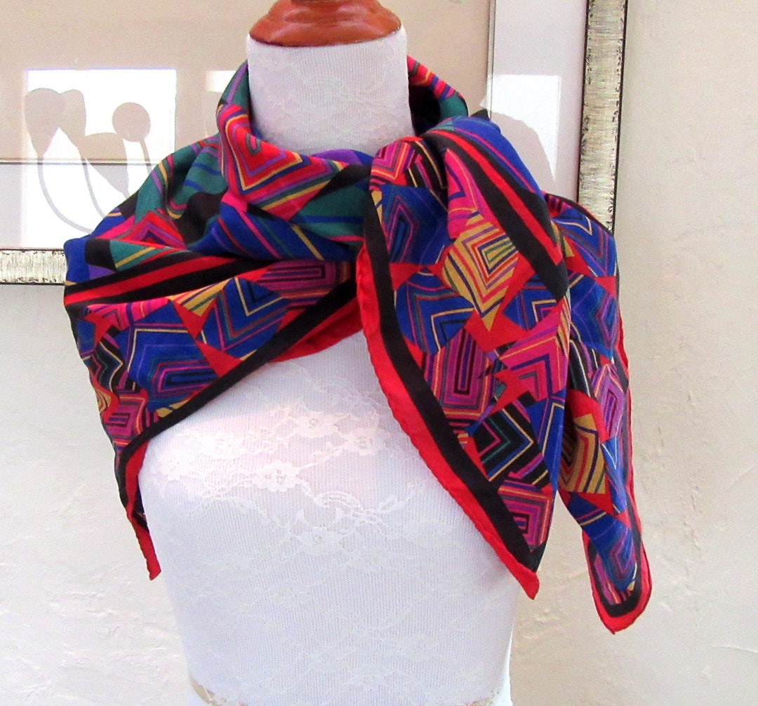 HARVE' BENARD Geometric Pattern Scarf in Jewel Tones - Red, Purple ...
