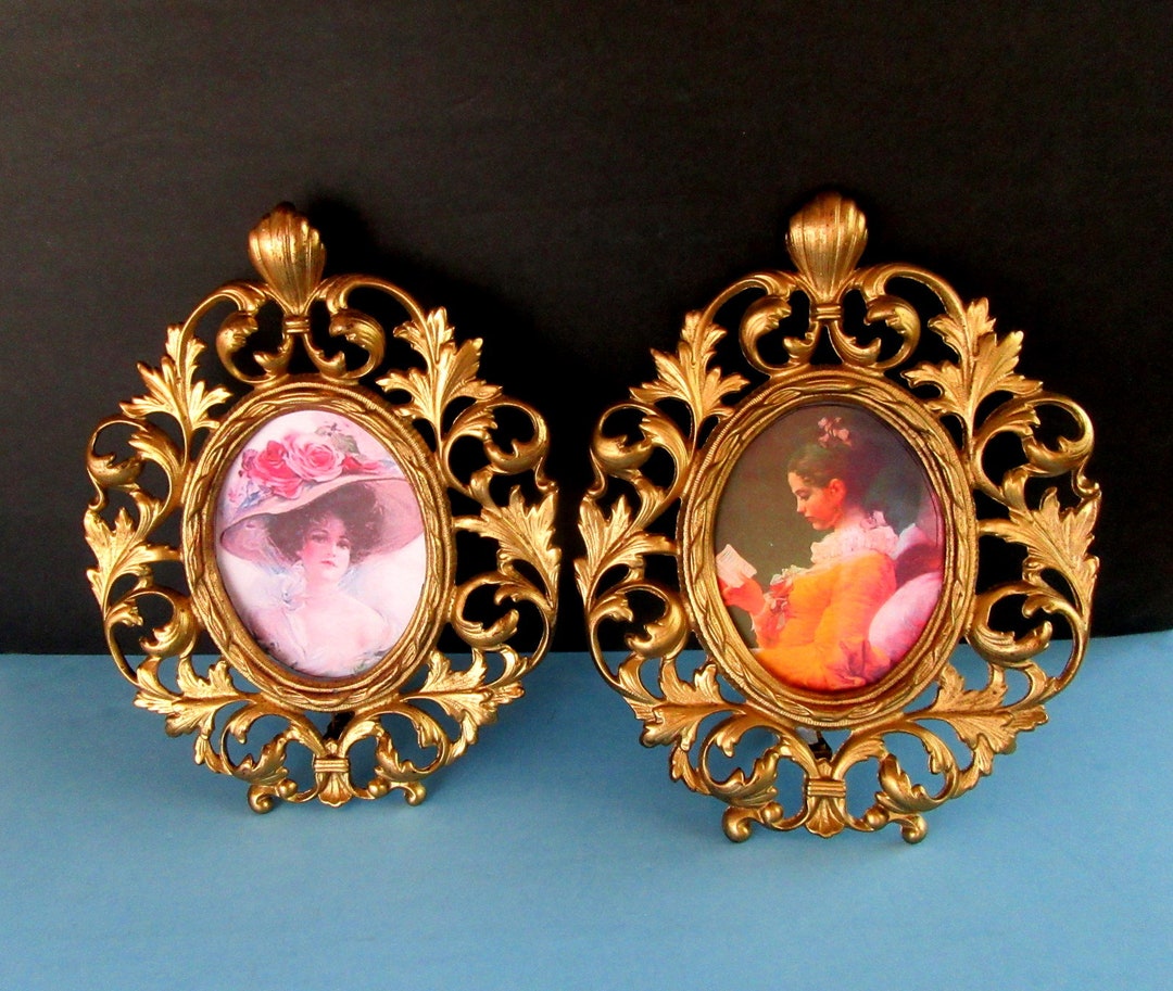 Vintage Gold Scrolled Metal Art Nouveau Reproduction Picture Frames Set ...