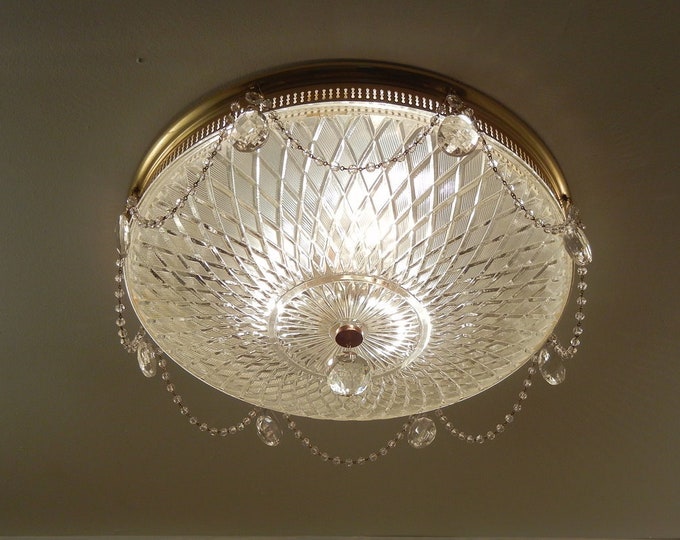 Vintage 1940s LIGHTOLIER Ceiling Light Fixture Chandelier - Cut Glass ...