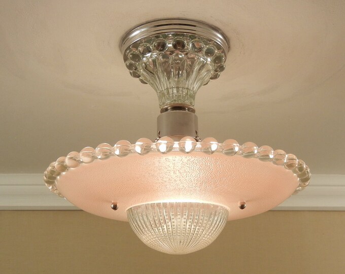 Vintage Ceiling Light 1940's Retro Style Soft Pink Candlewick Glass ...
