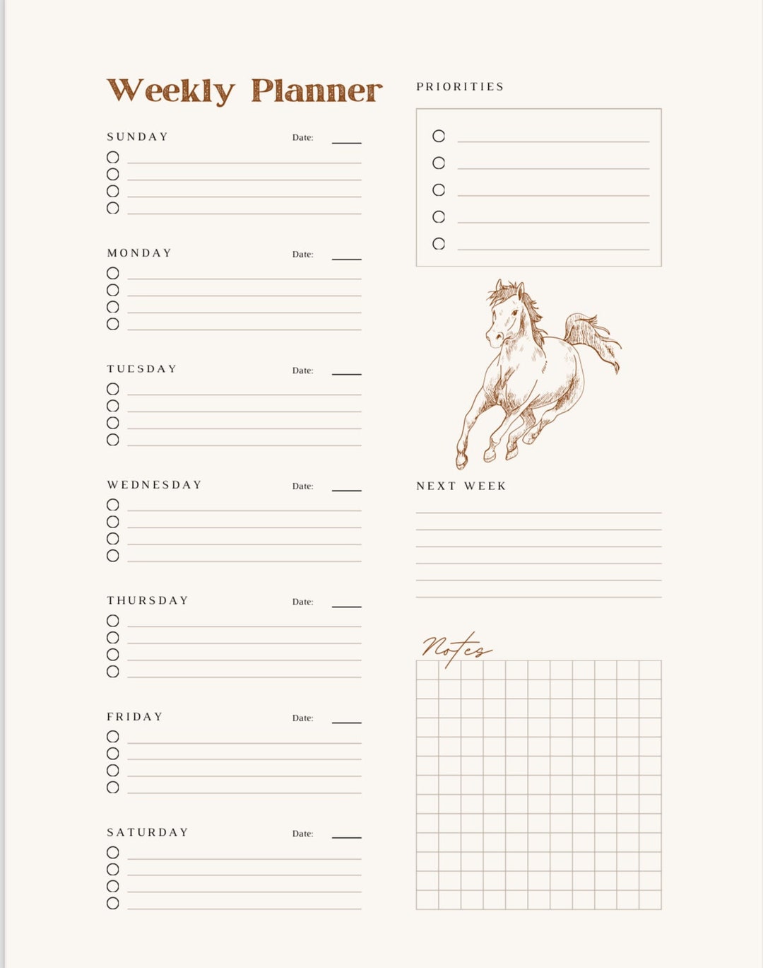 Horse Weekly Planner Instant Download - Etsy