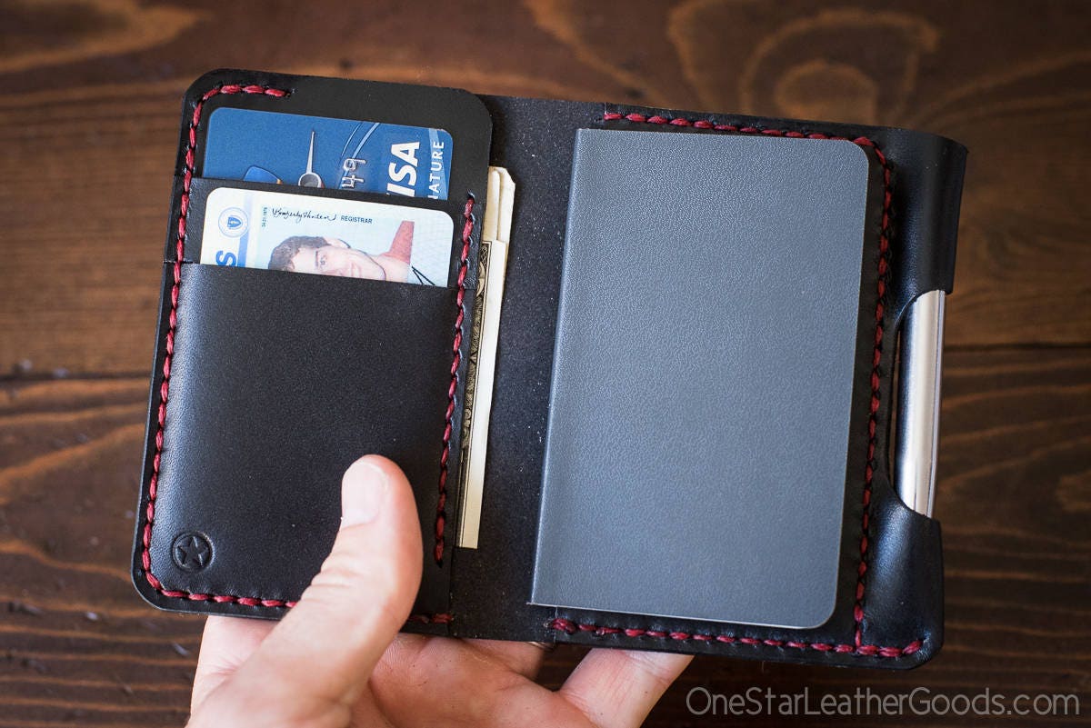 Small notebook wallet and pen Park Sloper Junior bridle leather - black/red