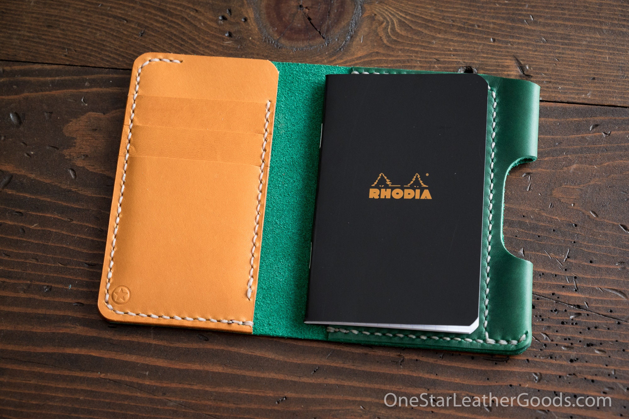 Notebook/wallet/pen, Park Sloper Medium - Horween Chromexcel green / tan bridle leather (PSM)