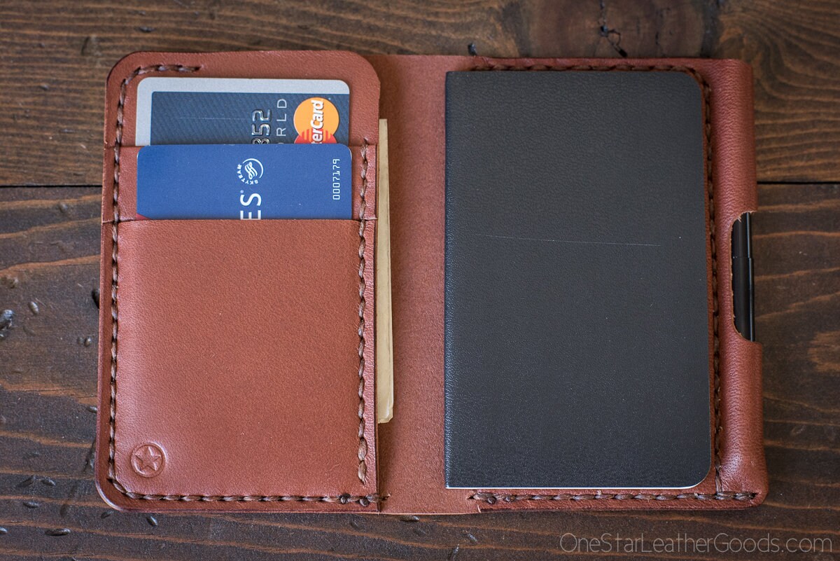 Small notebook wallet and pen Park Sloper Junior - medium brown bridle ...