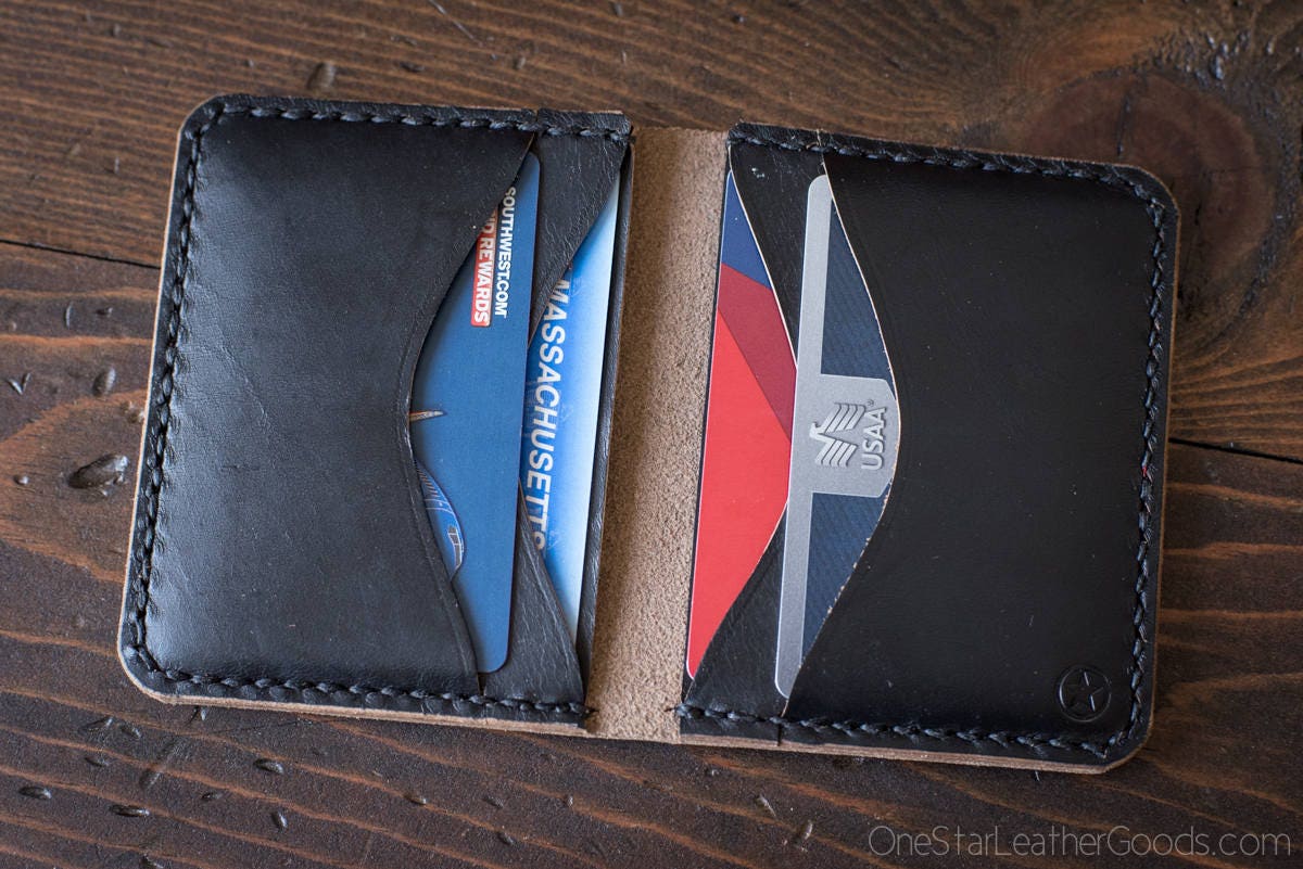 6 Pocket Horizontal Leather Wallet, Horween Chromexcel - black