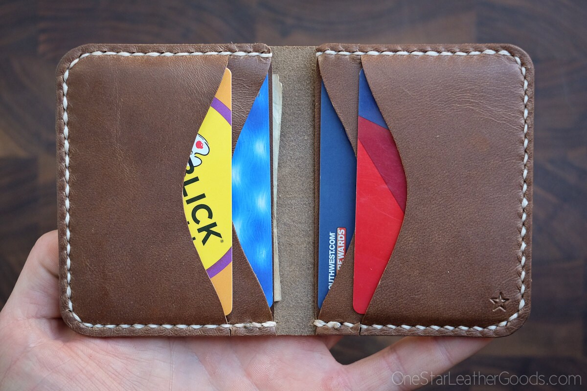 6 Pocket Horizontal wallet, hand stitched, Horween leather - natural ...