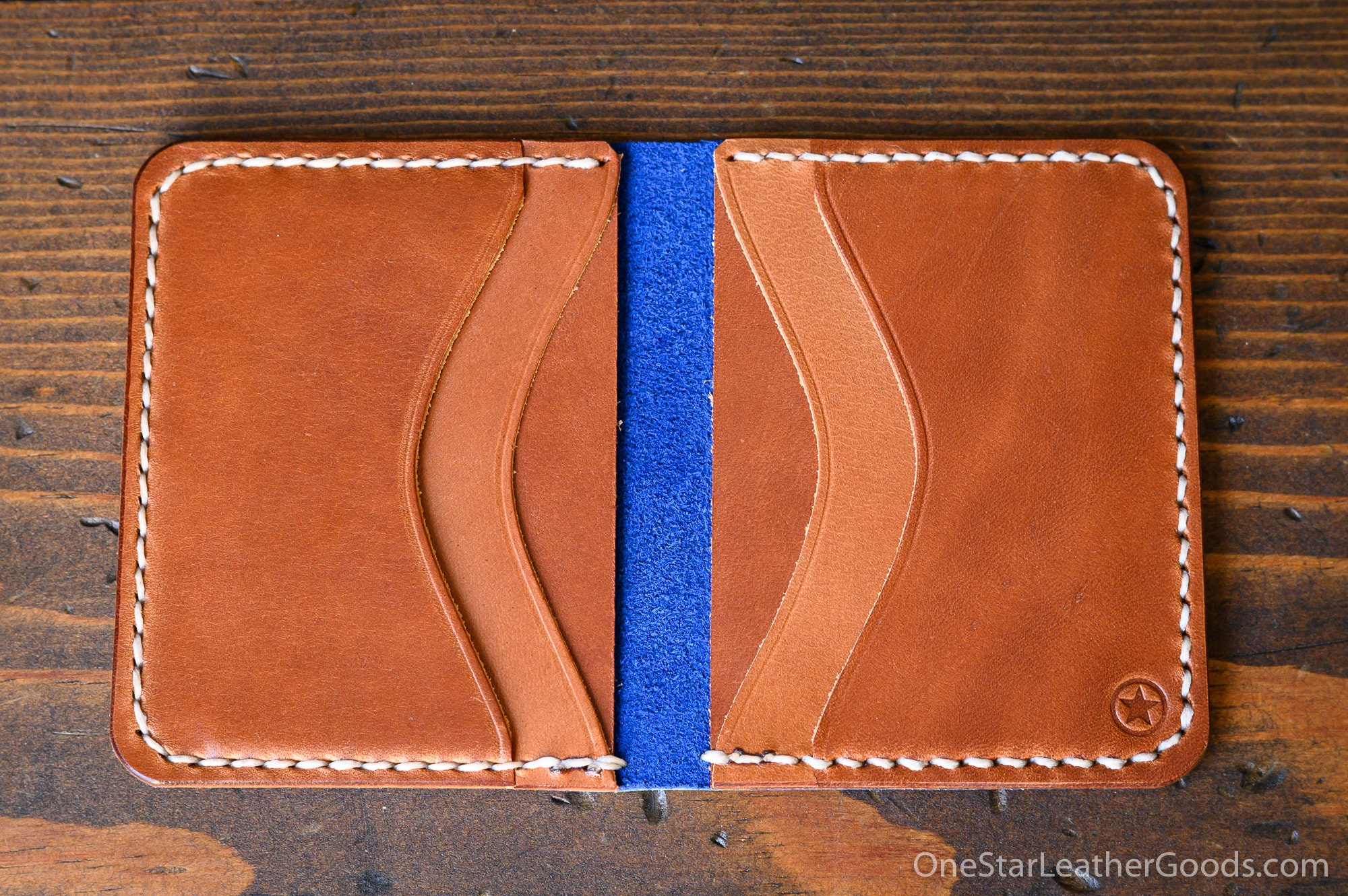 6 Pocket Horizontal Leather Wallet - Blue Horween Chromexcel / chestnut ...