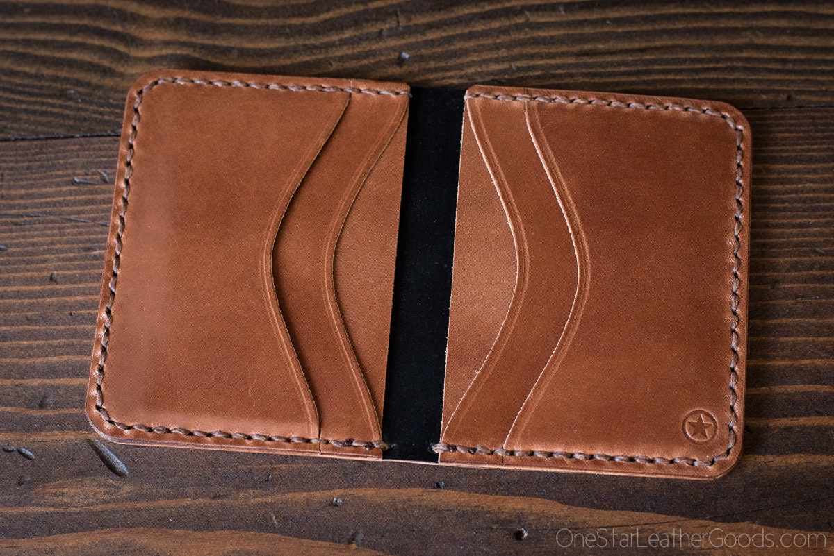 6 Pocket Horizontal compact wallet - inside-out black shell cordovan / chestnut harness leather