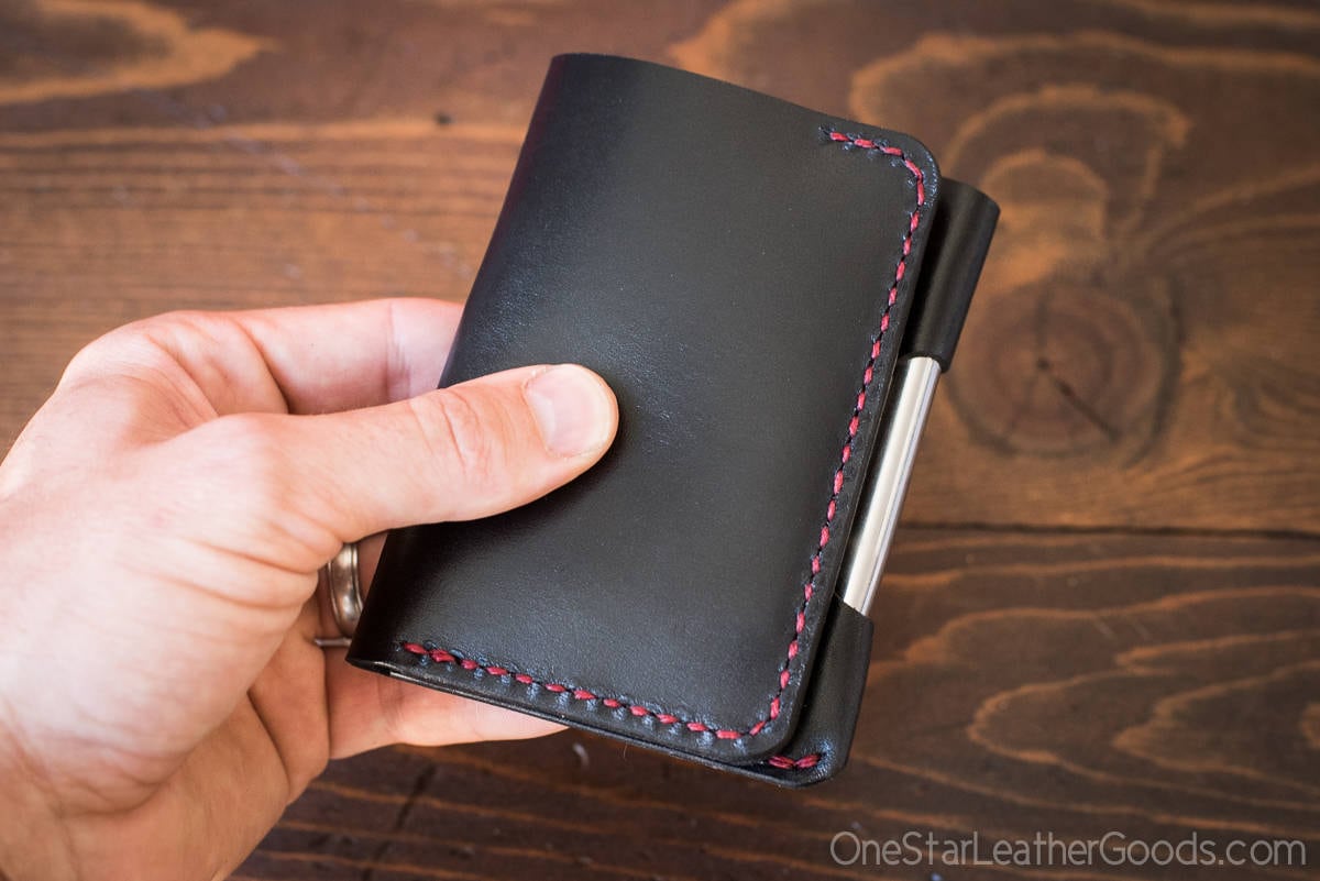 Small notebook wallet and pen Park Sloper Junior bridle leather - black/red