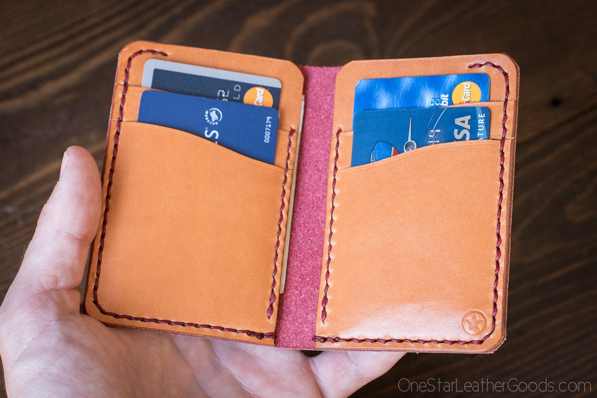 6 Pocket Vertical Leather Wallet, Horween Chromexcel - red