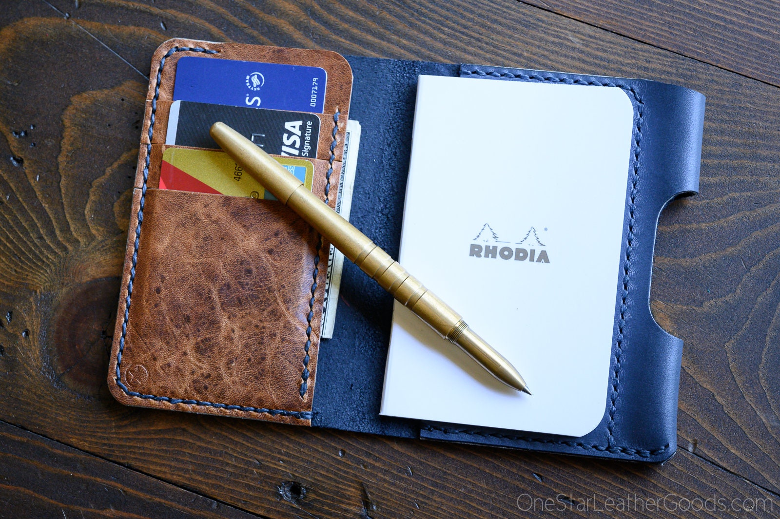 Notebook/wallet/pen, Park Sloper Medium - Horween leather - slate blue ...