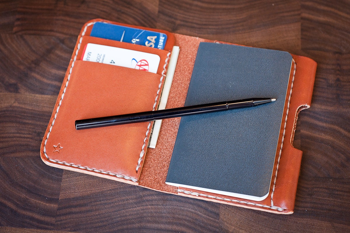 Small notebook wallet and pen Park Sloper Junior bridle leather - chestnut