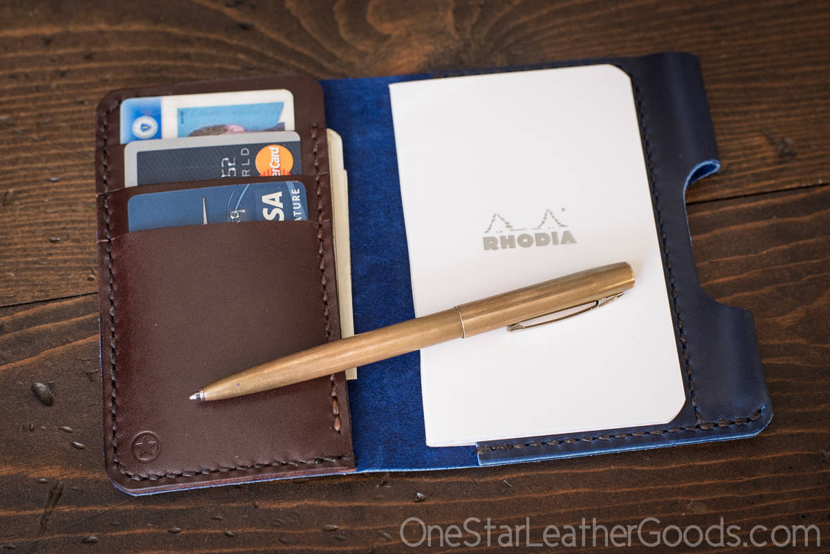 Notebook wallet with pen slot, Park Sloper Medium - blue Horween ...
