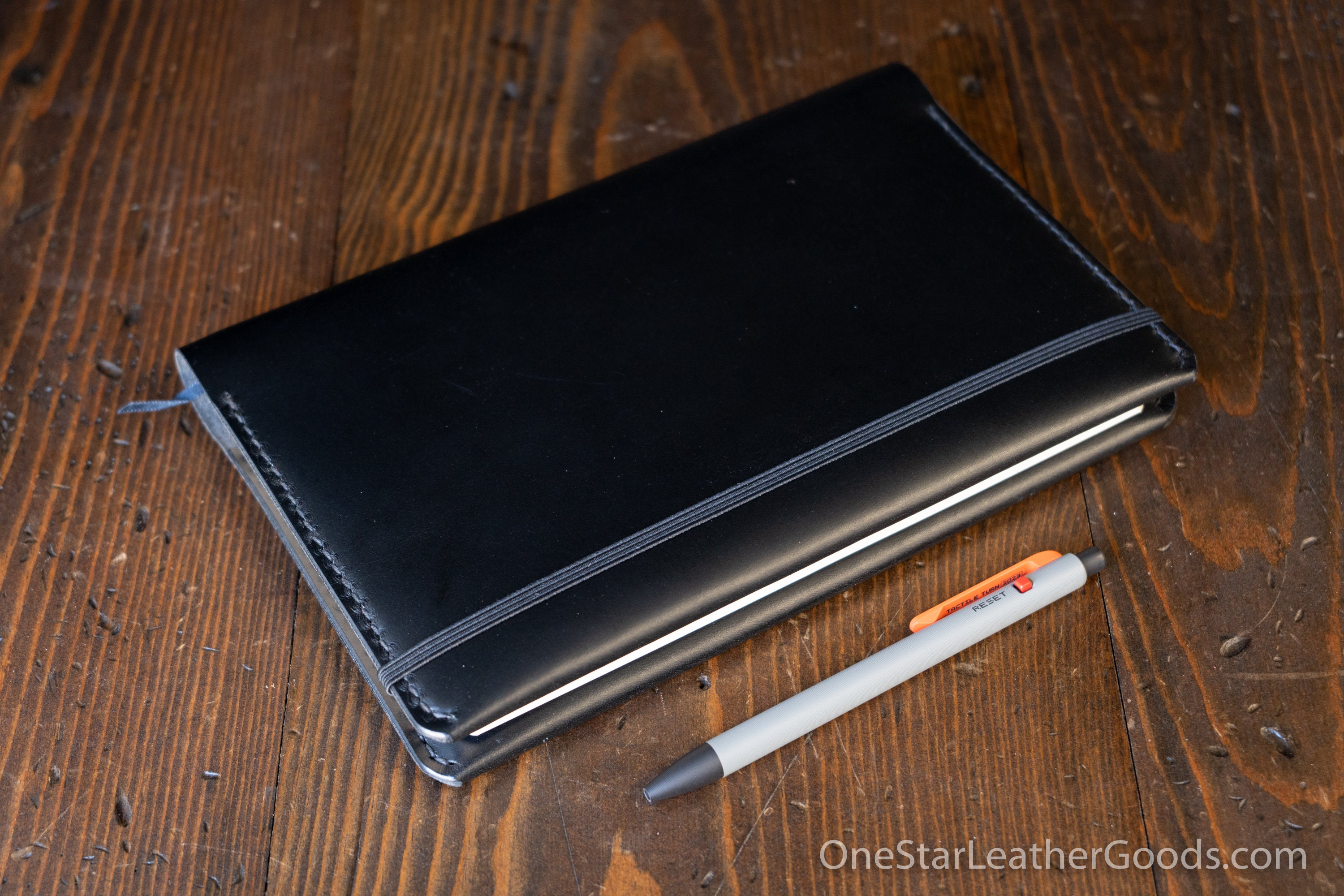 Rhodia A5 Webnotebook Hardcover leather wrap cover - black Buttero leather