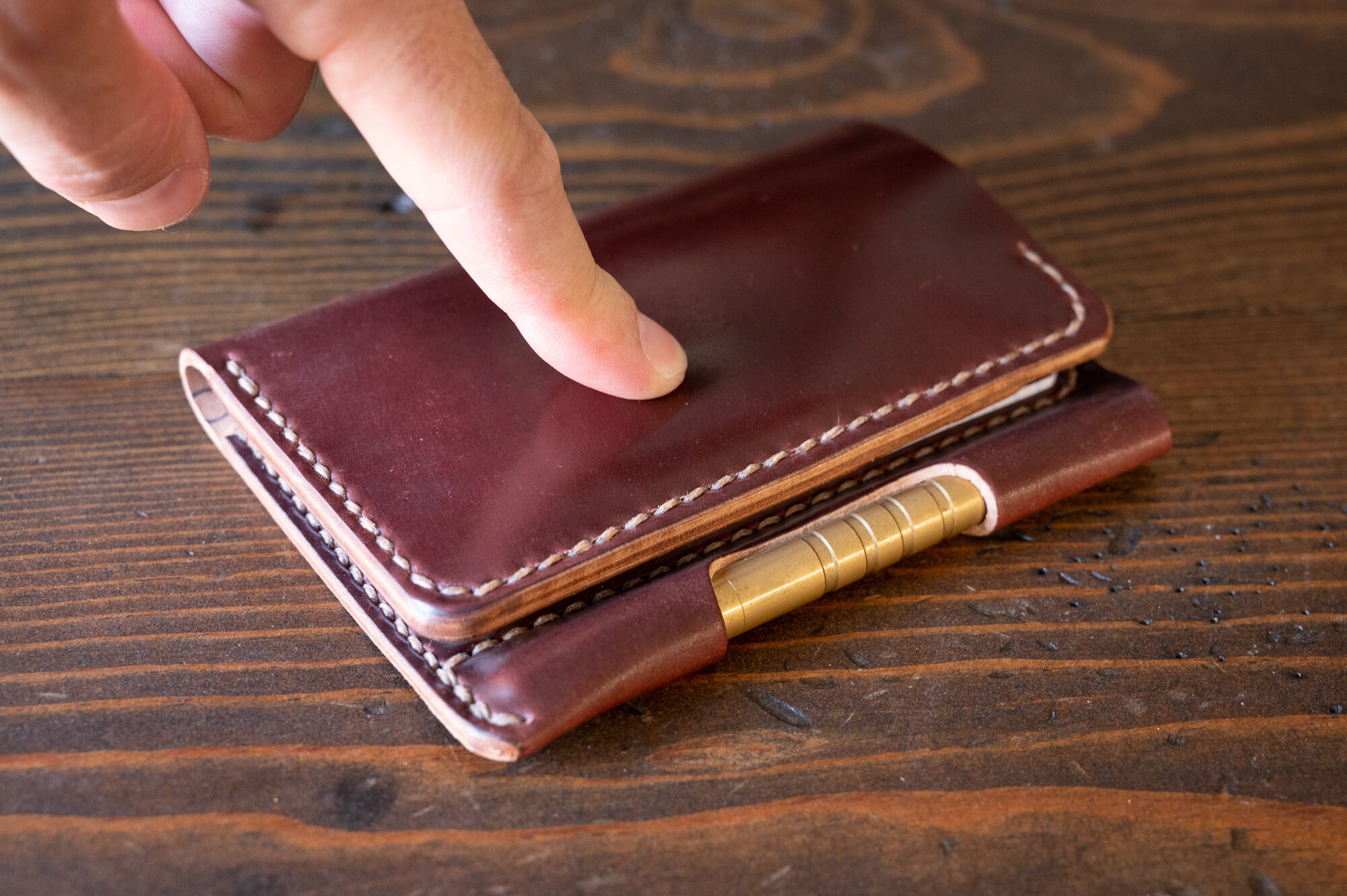 Notebook/wallet/pen, Park Sloper Medium - garnet Horween shell cordovan