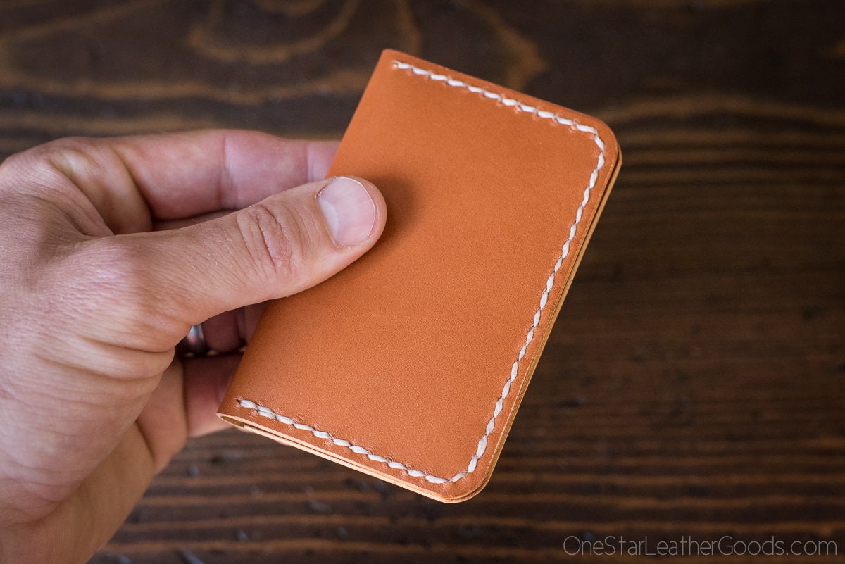 Two Pocket Card Wallet - hand stitched - tan bridle leather