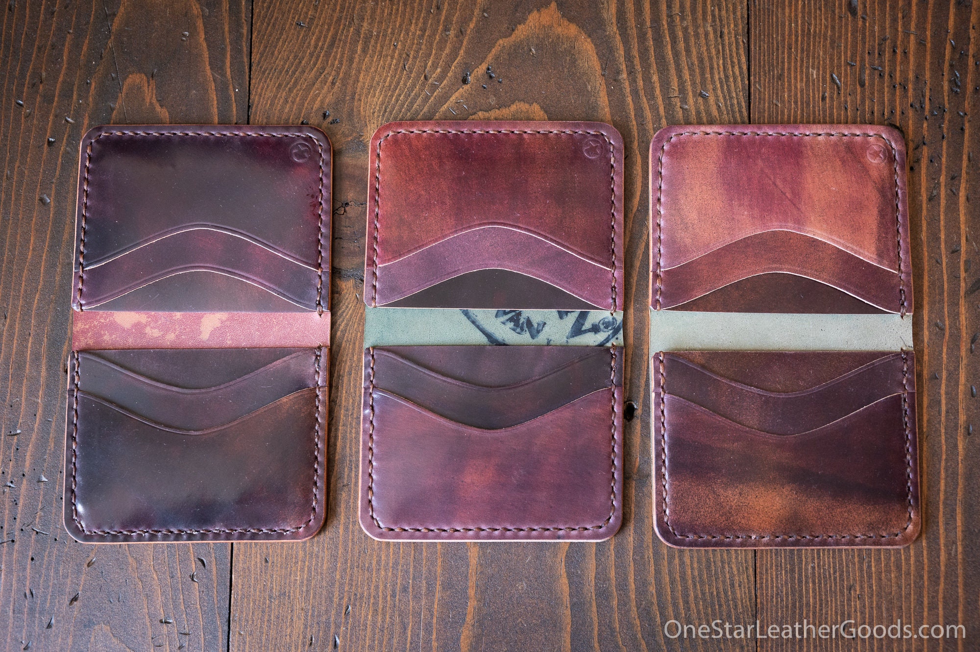 6 Pocket Horizontal wallet, Horween shell cordovan - marbled burgundy