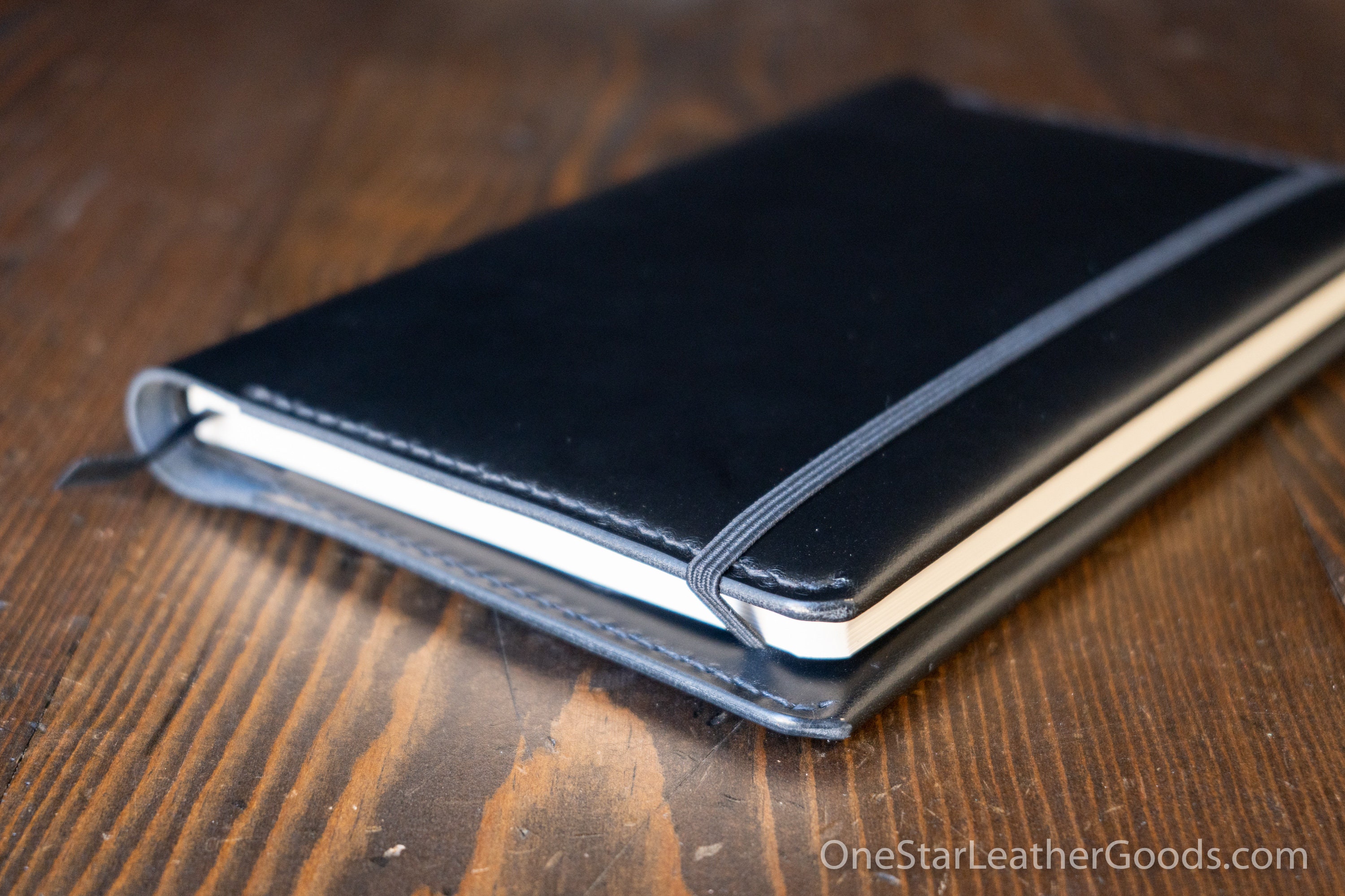 Rhodia A5 Webnotebook Hardcover leather wrap cover - black Buttero leather