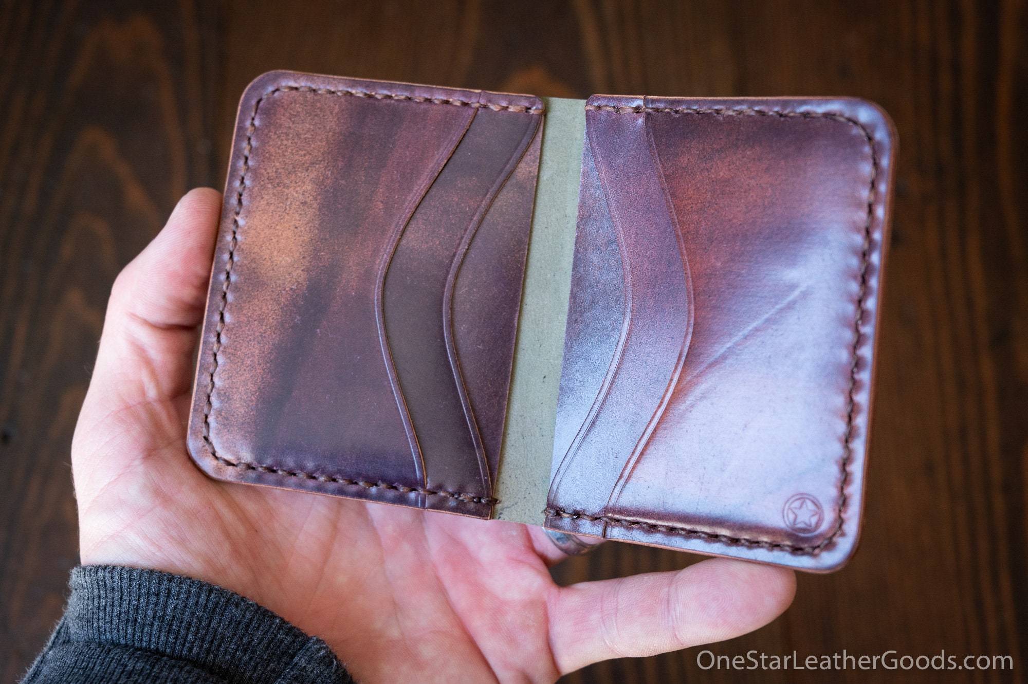 6 Pocket Horizontal wallet, Horween shell cordovan - marbled burgundy