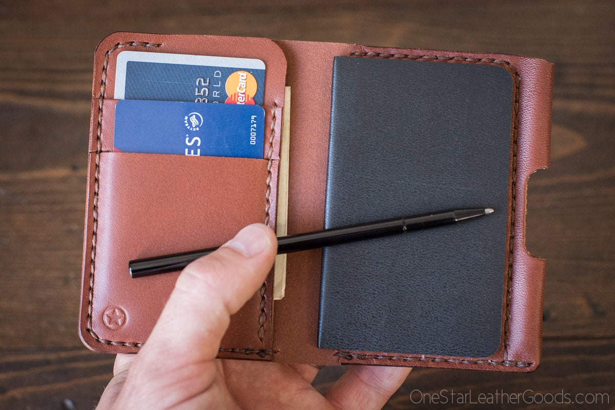 Small notebook wallet and pen Park Sloper Junior - medium brown bridle ...