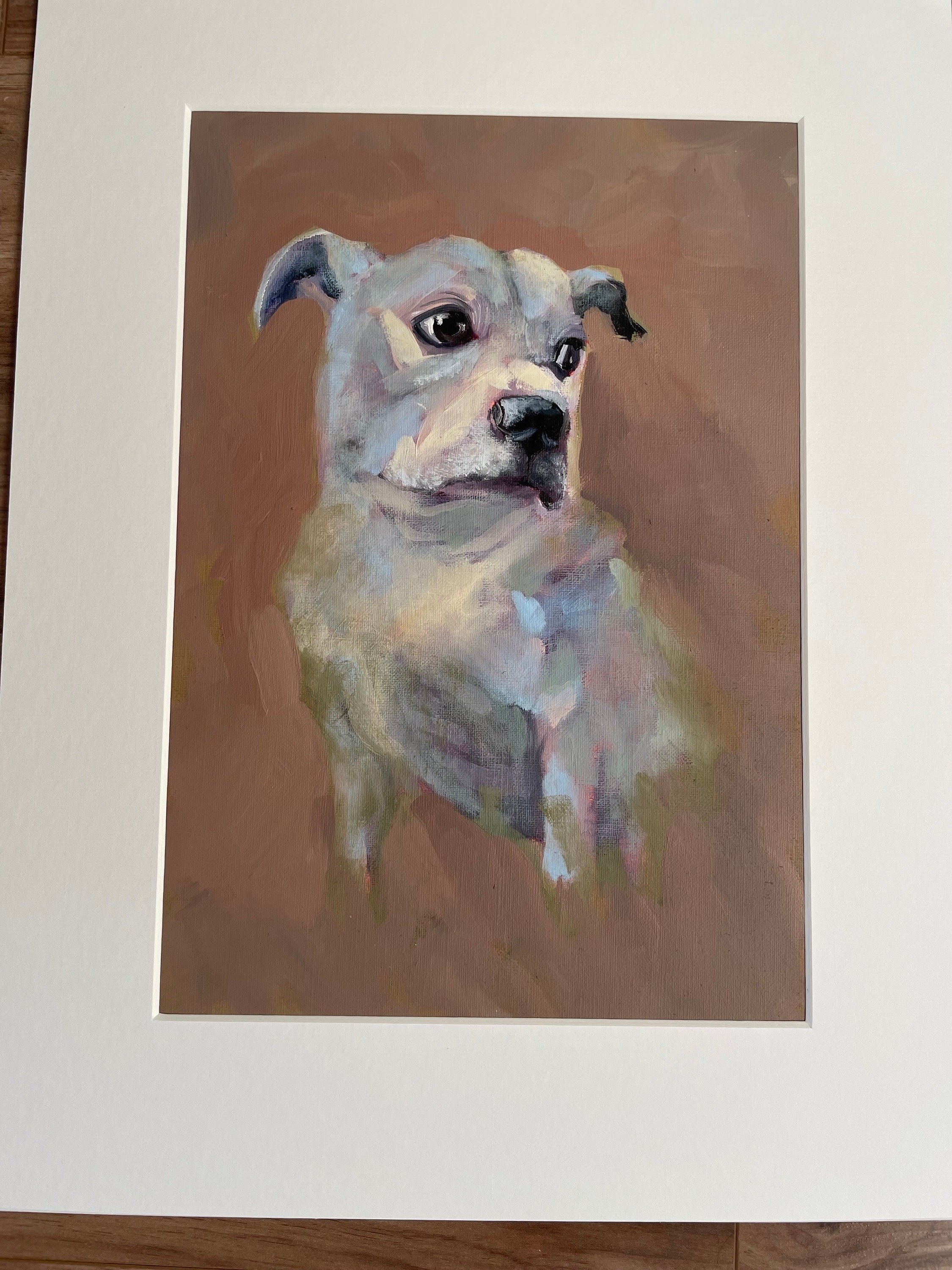 Original Staffordshire Bull Terrier Oil Painting, Painting With Mount ...