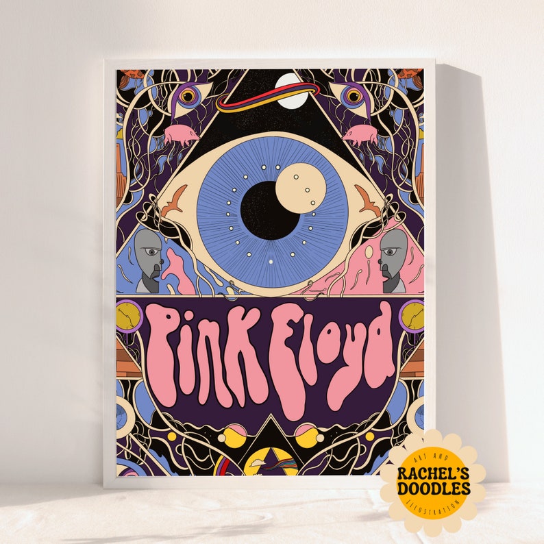 Pink Floyd Inspired Retro Art Print Vintage Hand Drawn - Etsy