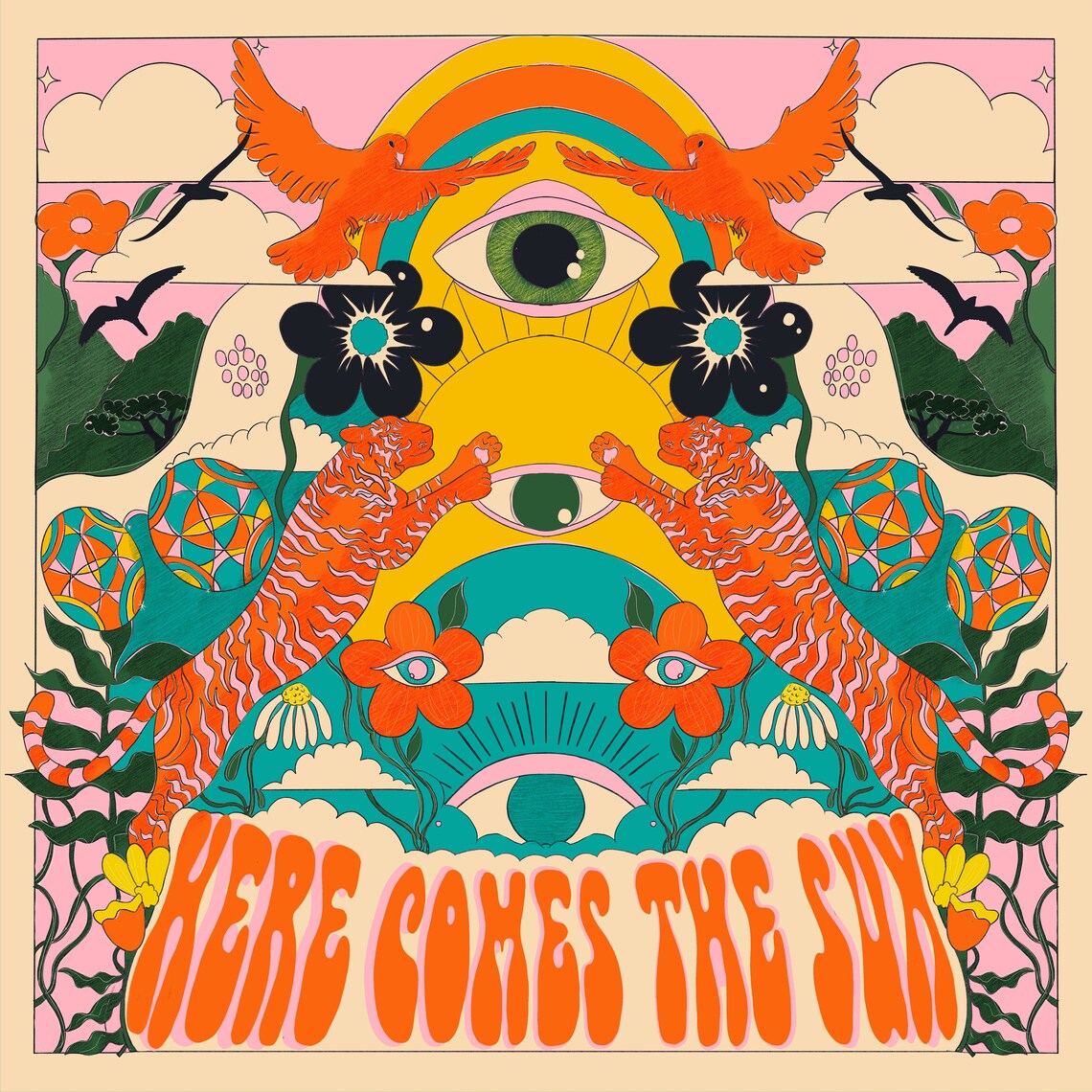 Here Comes the Sun- Beatles Inspired Retro Print by Rachel’s Doodles ...