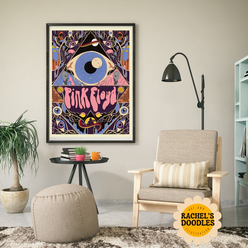 Pink Floyd Inspired Retro Art Print Vintage Hand Drawn - Etsy