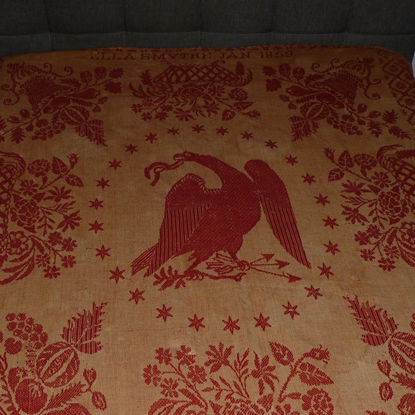 Antique Red Woven Coverlet - Etsy