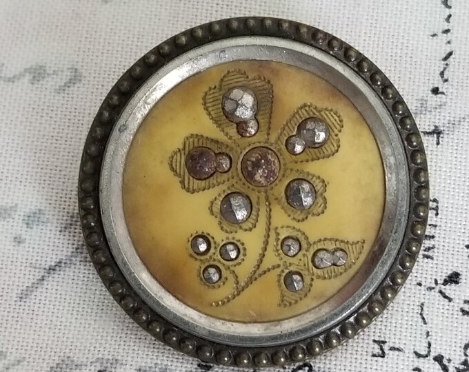 5 Large Antique Buttons Exceptional Cut Steel Florals on Celluloid 1 1/ ...
