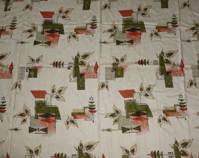 50s Fabric Mid-century Modern Grid Stars teal by - Etsy