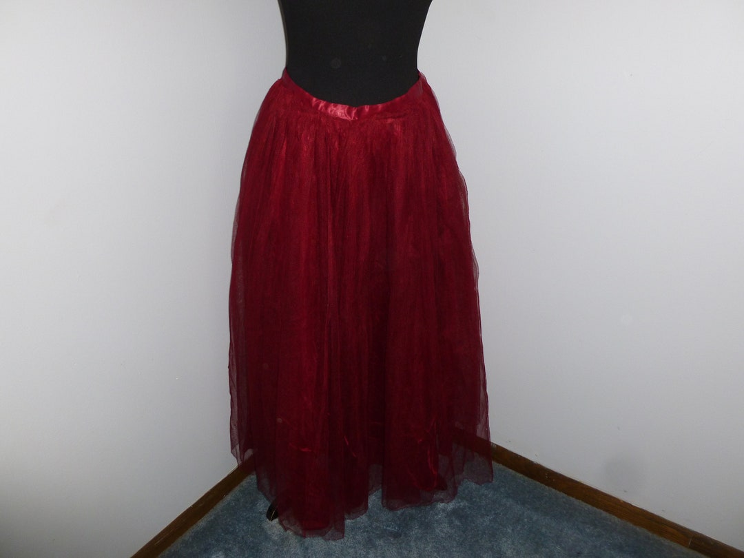 Vintage Skirt Antique Dark Red Shimmery Satin and Tulle Stage Photo ...