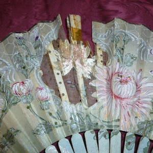 Antique 1880s Victorian Fan Hand Painted Silk Insert Folding Fan ...