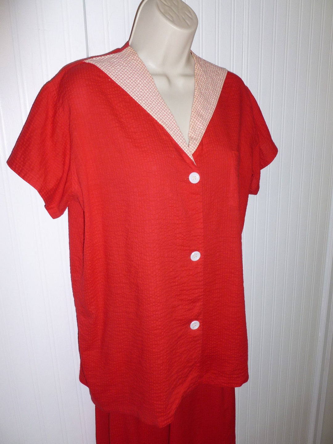 HTF Vintage Pajamas Cute Red Seer Sucker Pair of Pjs 1940s 1950s ...