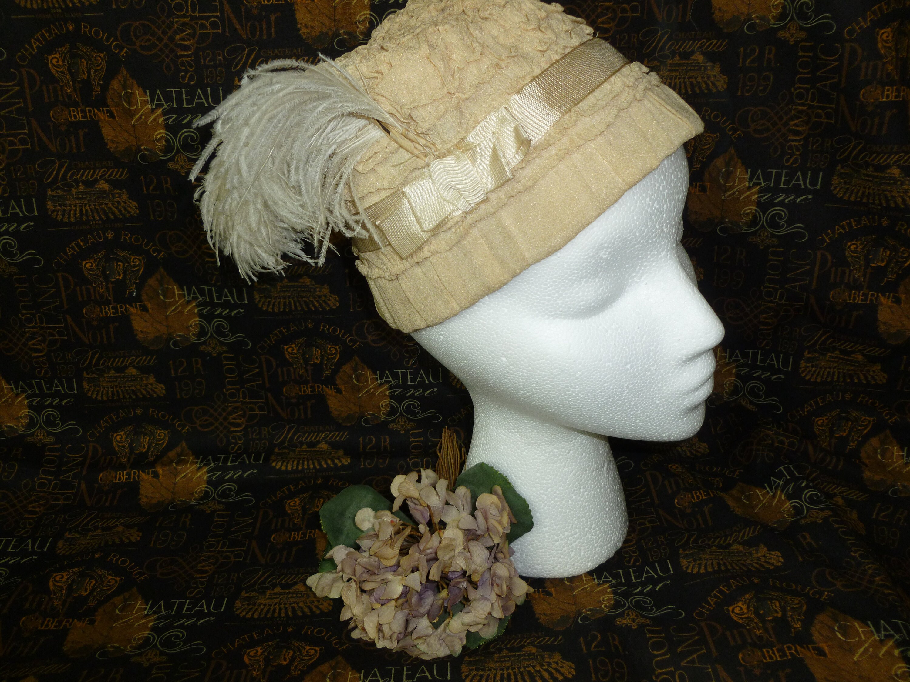 1920s Antique Hat Silk Wedding Cap-bonnet-ostrich Feather Satin Ribbon ...