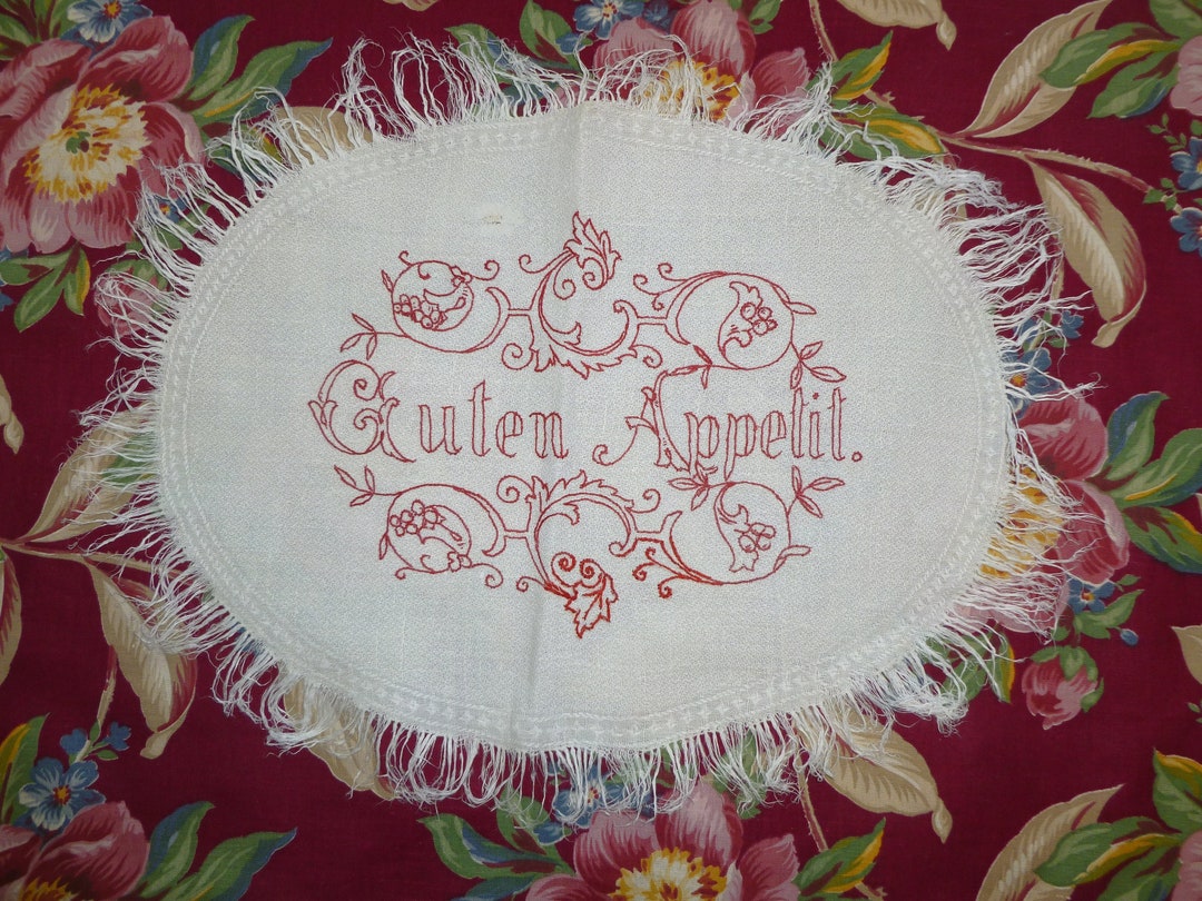 Antique German Redwork Embroidery Doily Tray Cloth Vintage Guten Appetit - Etsy