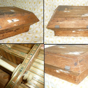 Antique Mid 1800s Sewing Box Primitive Folk Art Wood Basket-box With ...