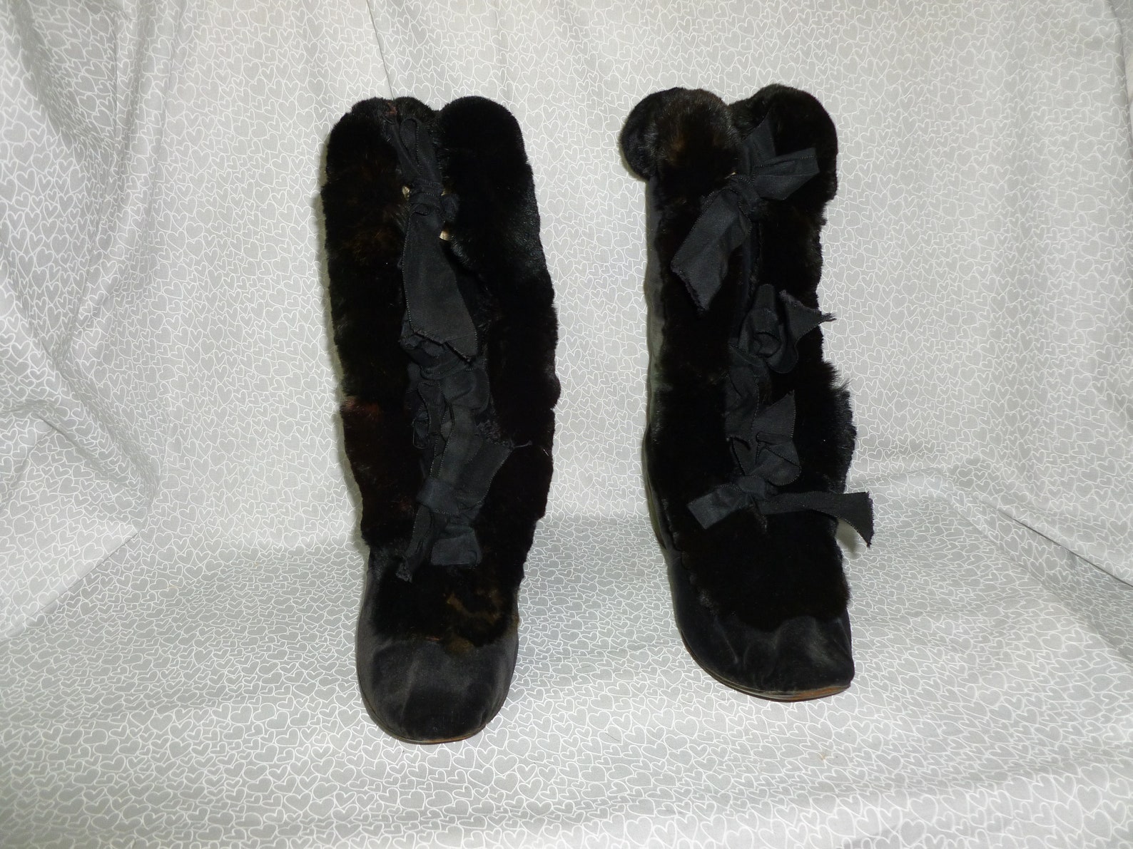 Antique Carriage Boots / Victorian Edwardian Boots Black Velvet Fur ...