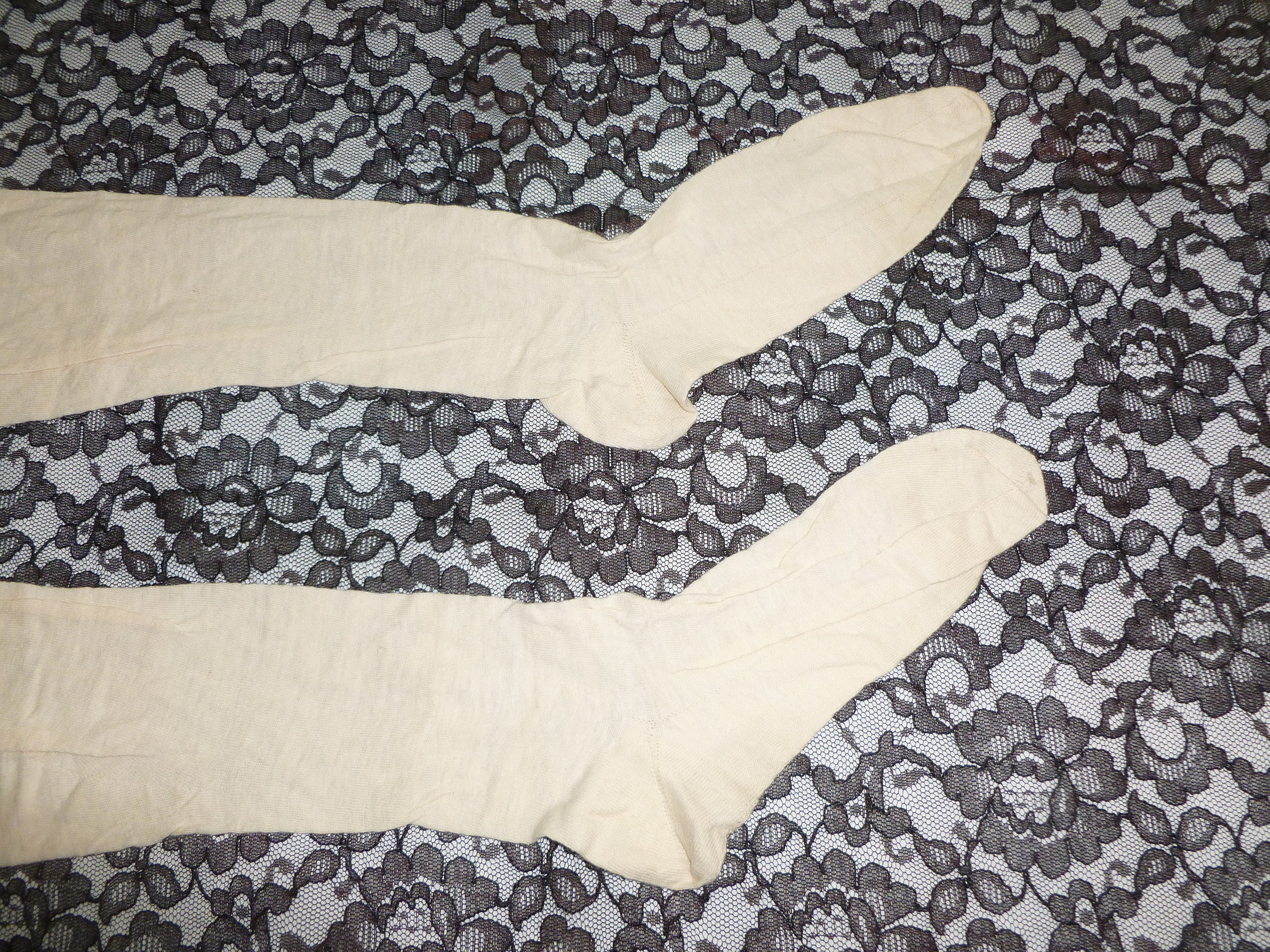 HTF 1900s Edwardian Garter Stockings Antique off White Silk Cotton ...