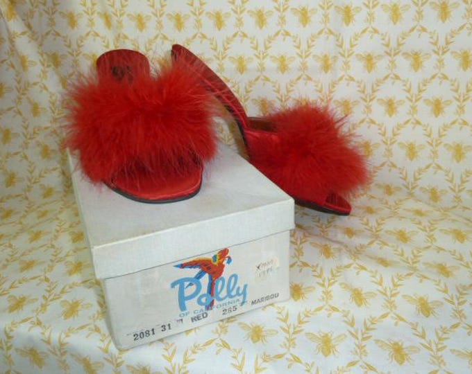 NOS Vintage Slippers Shoes W/box Crimson Red Feather Boudoir Slippers ...