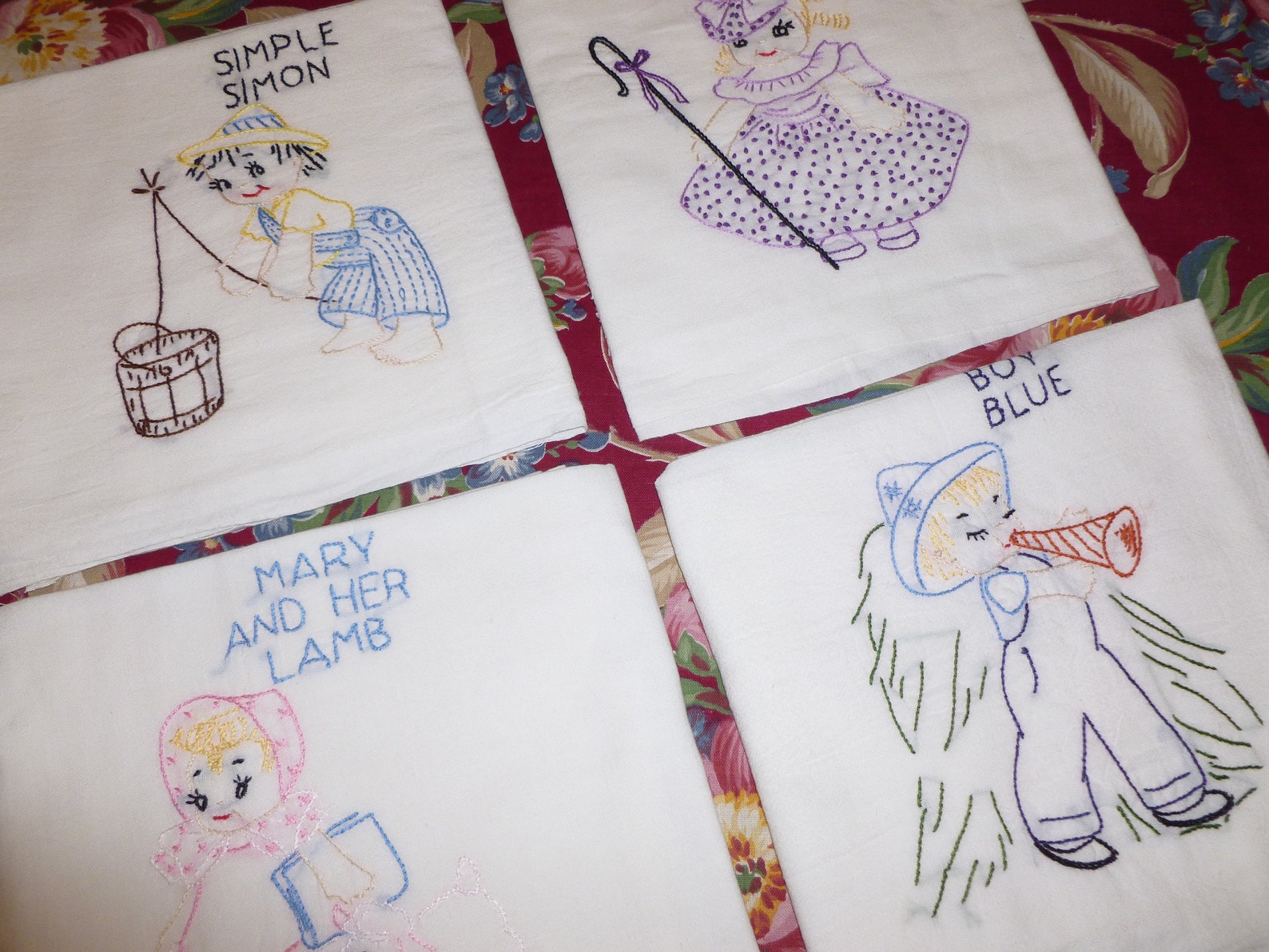 Choice of 1 Nursery Rhyme Embroidery Towel Vintage Kitchen Flour Sack ...