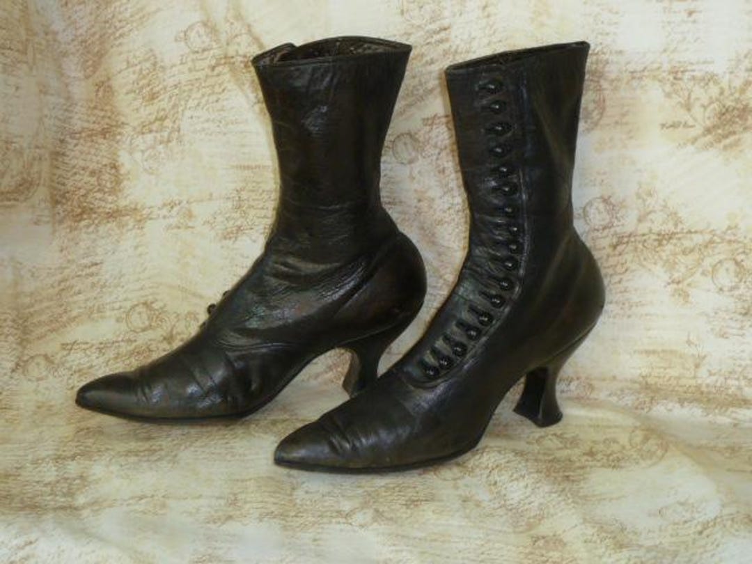 Antique Victorian Boots Button up Edwardian Womans Black Leather High ...