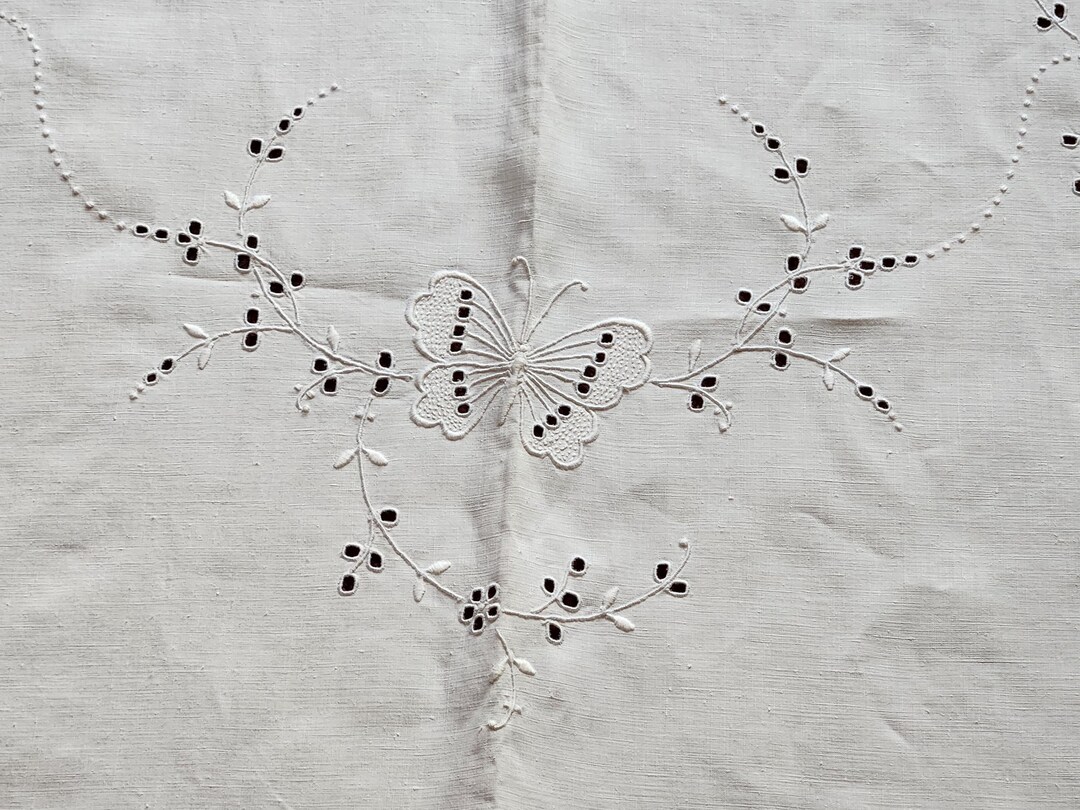 Tablecloth Antique MADEIRA Butterflies Hand Embroidery-cutwork Lace - Etsy