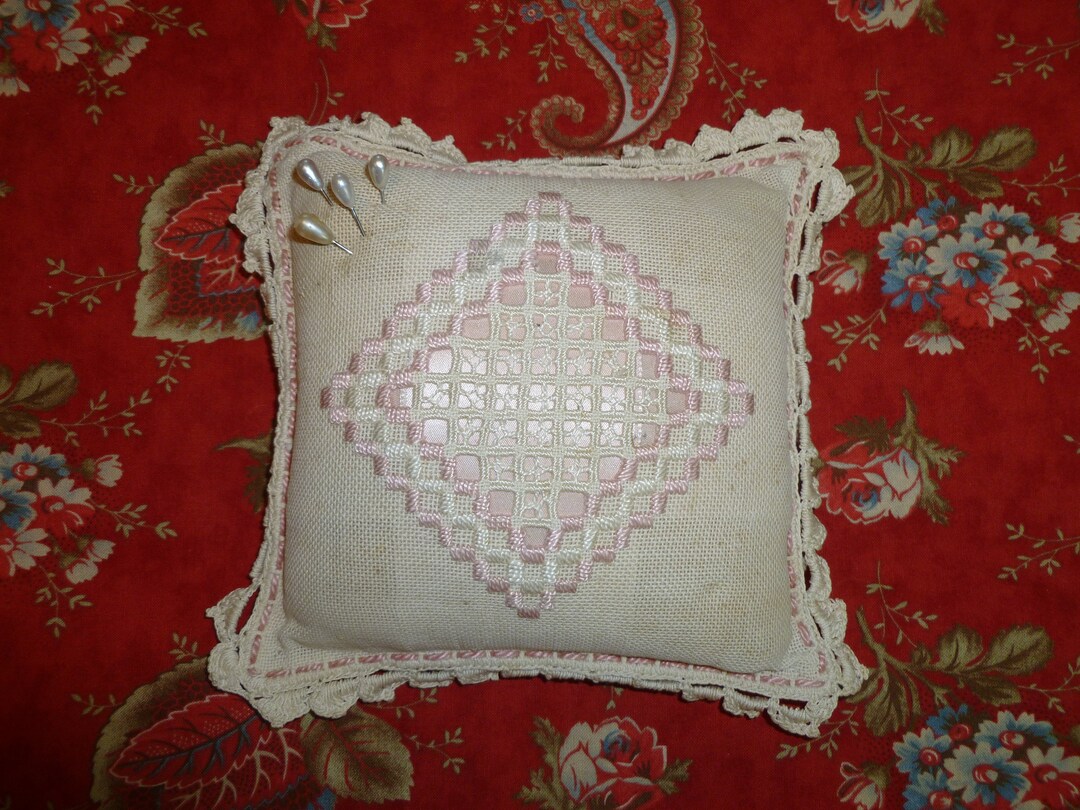 Antique Hardanger Lace Pincushion Hatpin Cushion Ring Bearer Pillow Hat ...