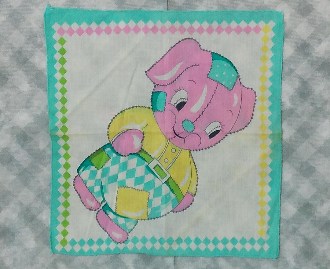 Vintage Childrens Kids Hanky Handkerchief Pig Mid CENTURY 1940s 1950s ...