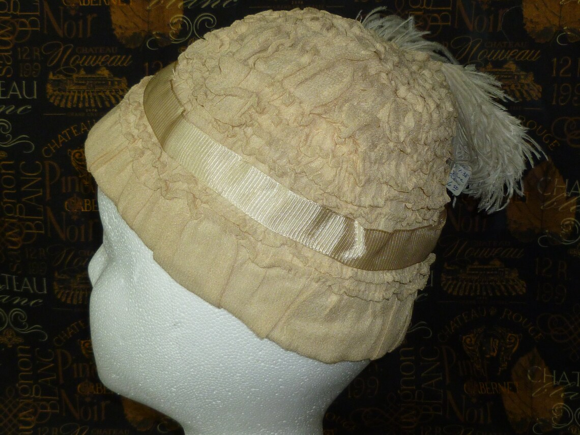 1920s Antique Hat Silk Wedding Cap-bonnet-ostrich Feather Satin Ribbon ...