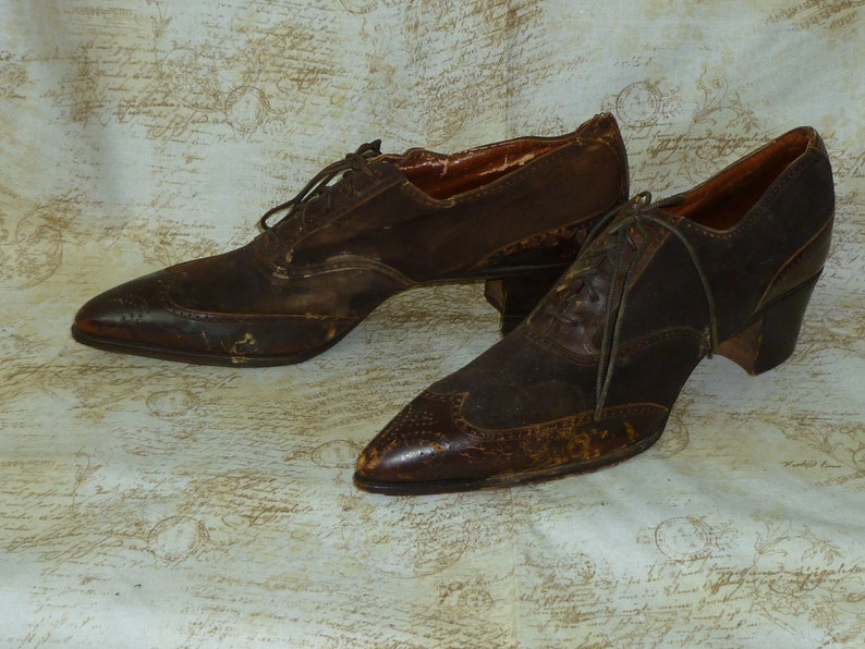 Antique Edwardian Oxford Shoes 1900s-womans Brown Leather Wingtip Shoes ...